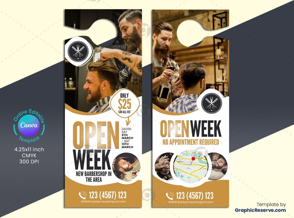 Barber Shop Door Hanger Design CANVA Templates - Door Hanger Templates